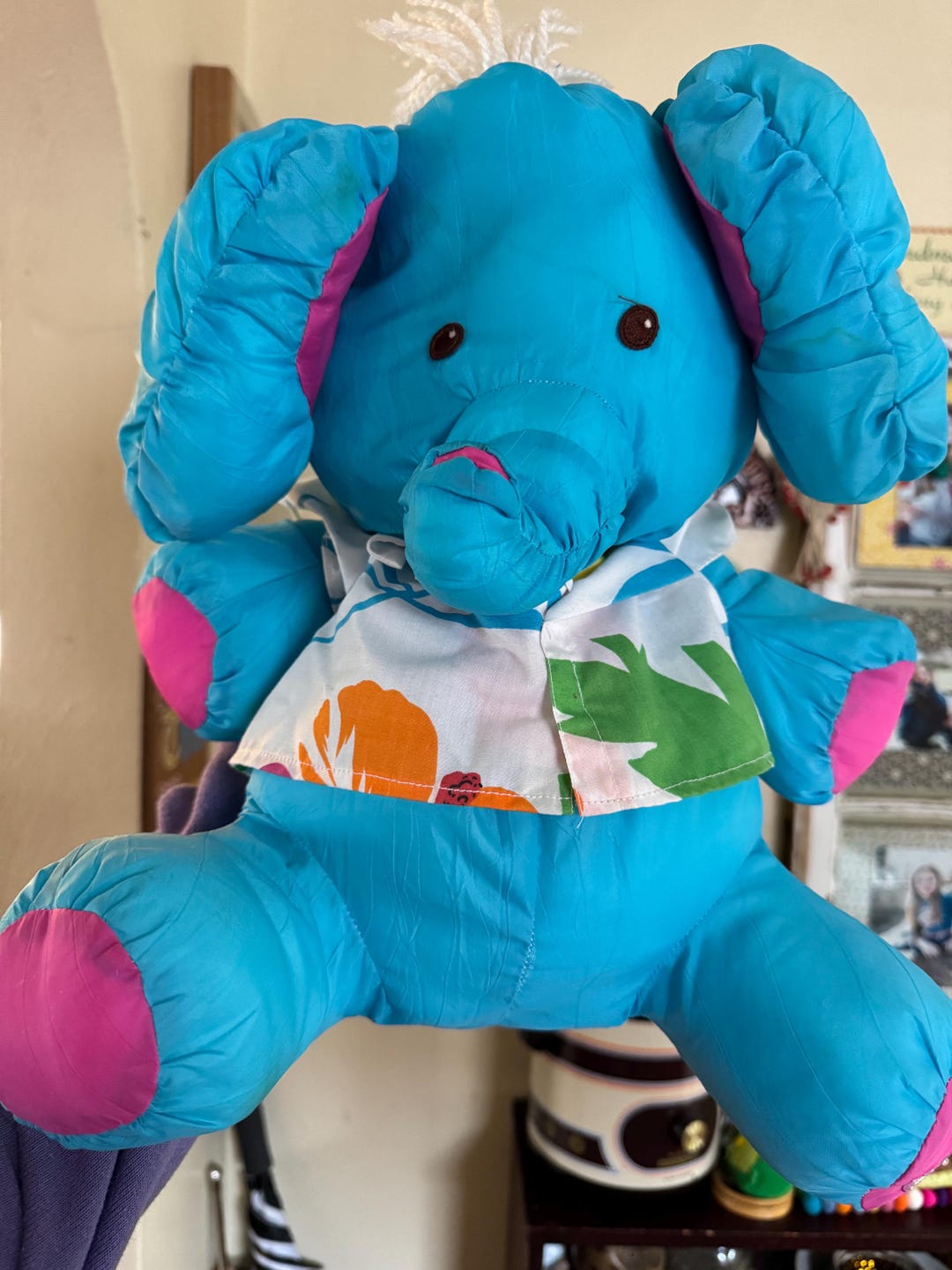 Vintage 1987 Fisher Price Puffalump Blue Hawaiian Elephant Stuffed Kids ...