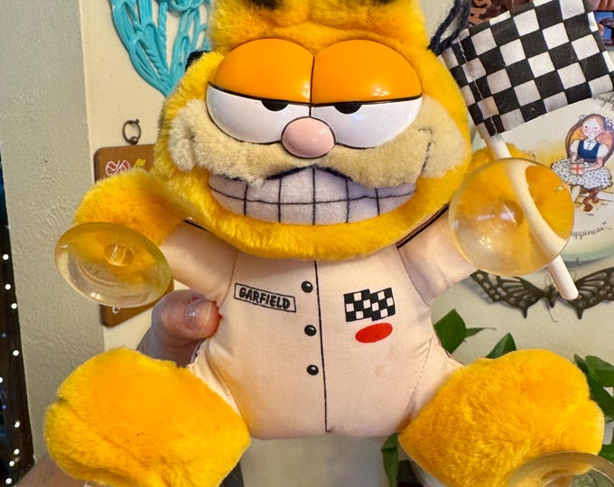 Vintage 1981 Garfield Plush Racecar Plush Window Clinger Garfield the ...