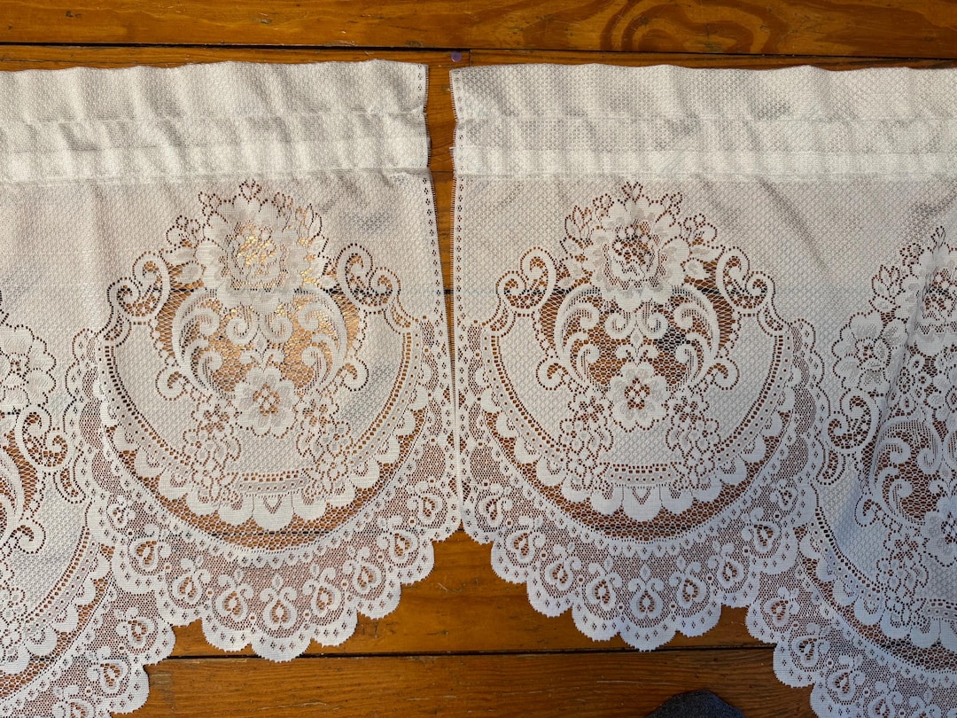 Vintage Jcpenney White Lace Scalloped Valance Window Treatments. Three ...