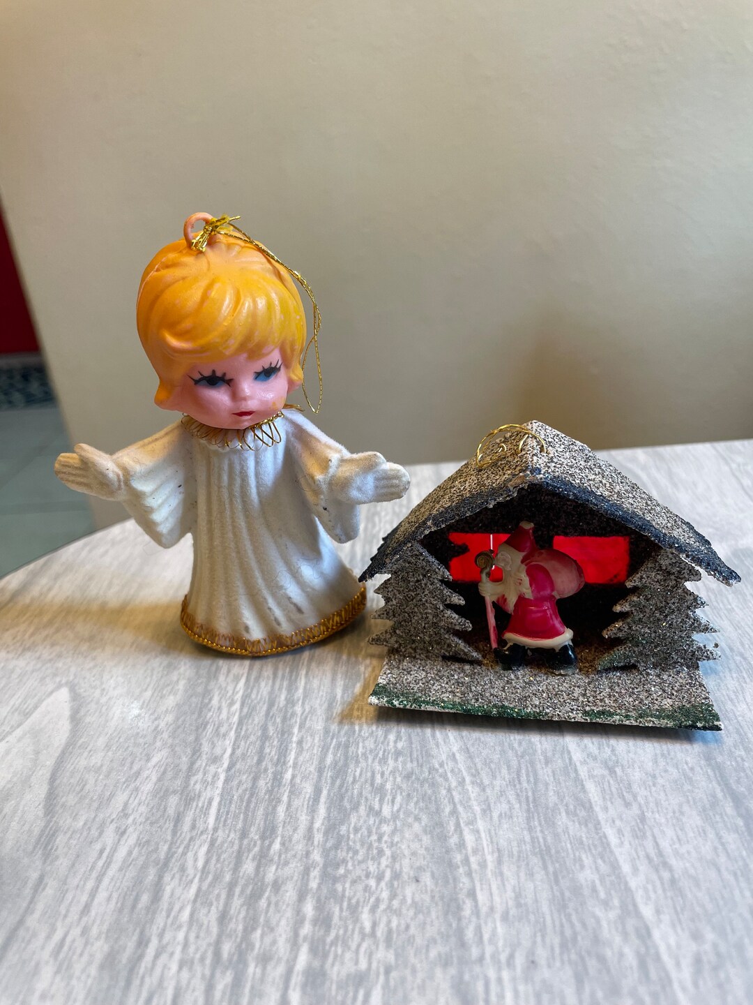 Vintage Christmas Mini Putz House and Vintage White Christmas Angel ...