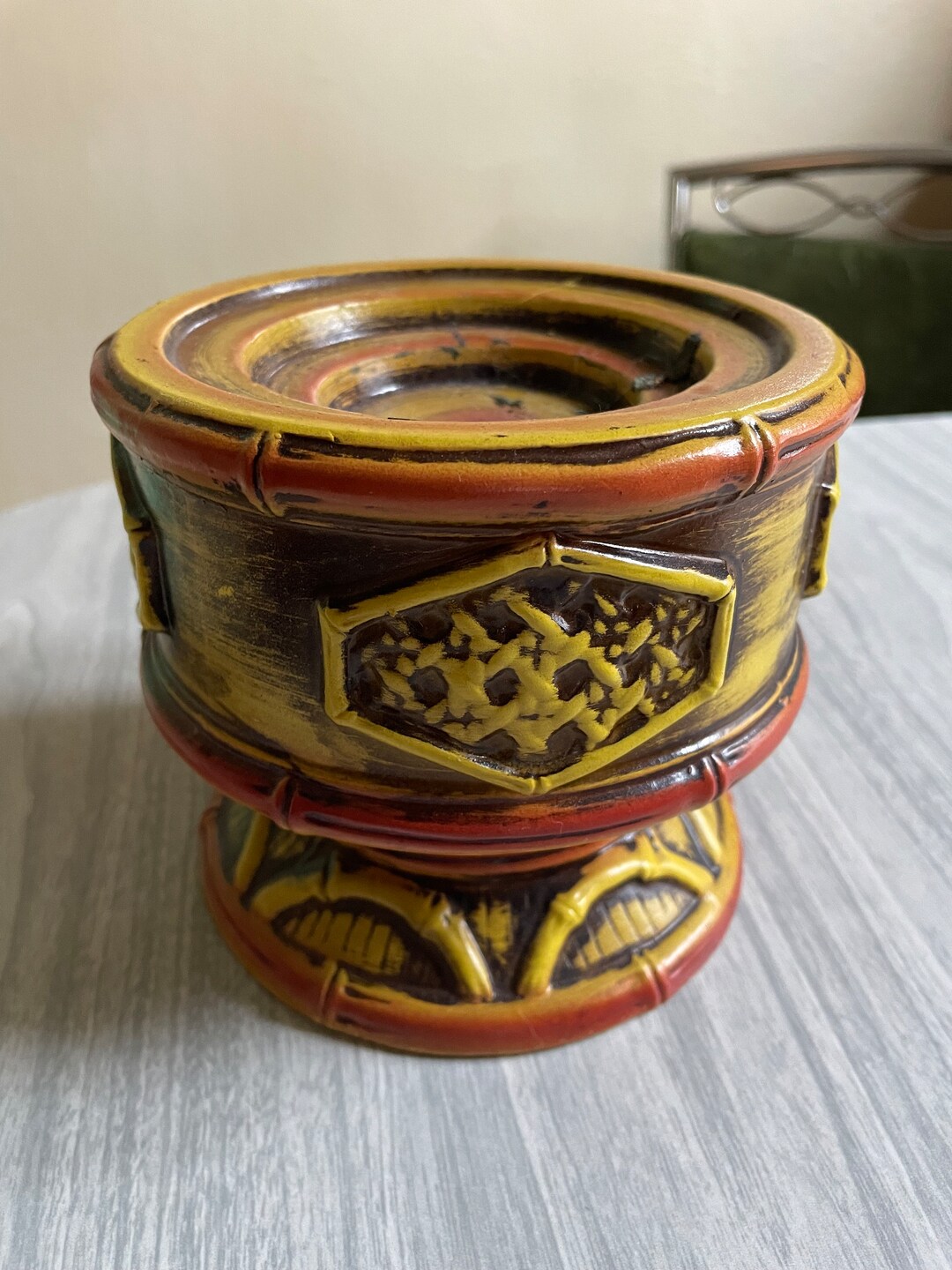 Vintage 60s/70s Ceramic Candle Holder Pillar. 70s and Boho Decor. Plant ...