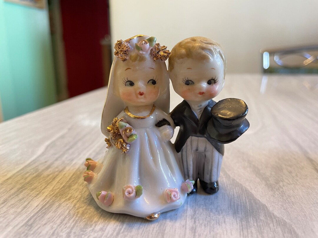 Vintage 1950s Lefton Bride and Groom Cake Topper Bell. Mid Century ...