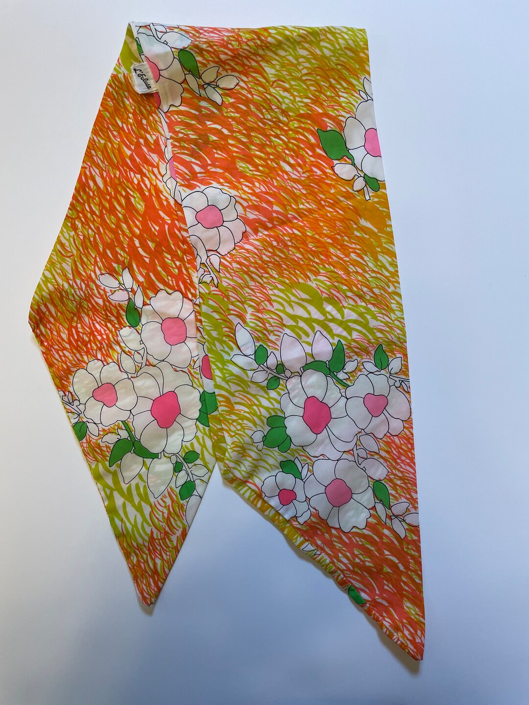 Vintage Floral 60s or 70s Scarf. Retro Hair. Mid Century Style. Neck ...