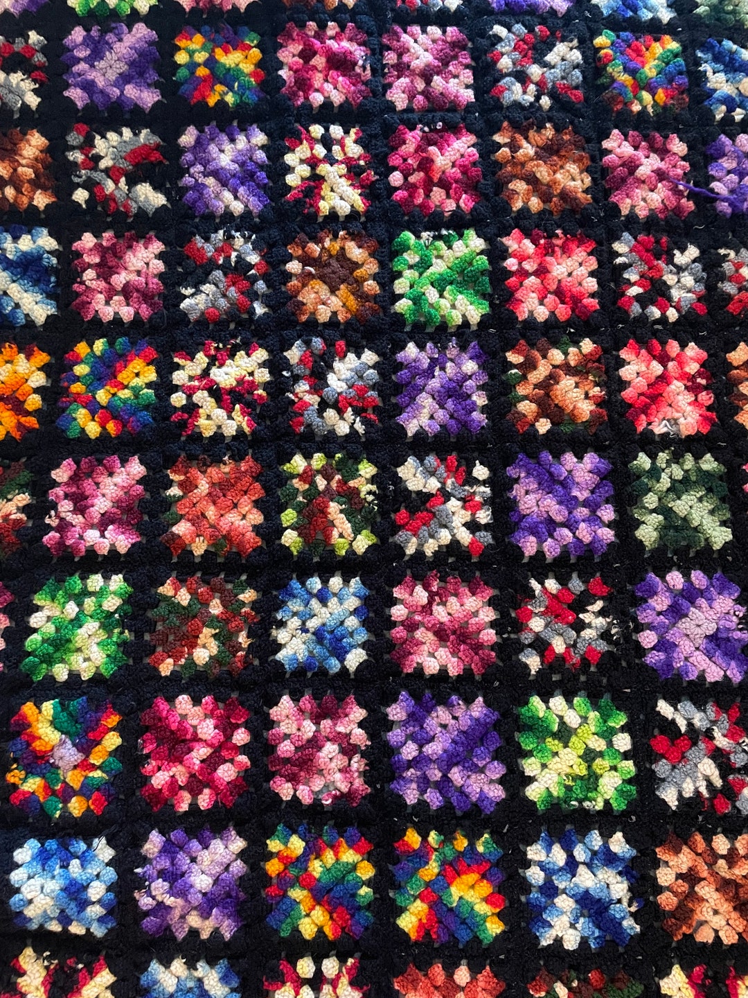 Vintage Colorful Granny Square Afghan. Roseanne Show Afghan. 1970s Home ...