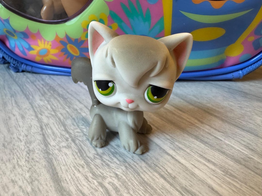 Vintage 2004 Littlest Pet Shop Grey Angora Cat With Green Eyes LPS ...