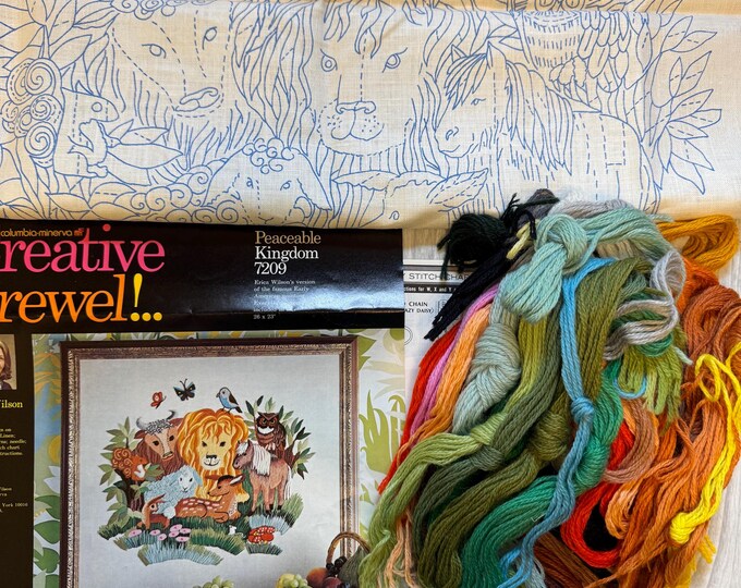 Vintage 1970s Erica Wilson Crewel Embroidery Kit: Peaceable Kingdom - Etsy