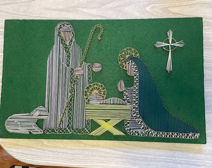 Vintage 1970s Nativity Scene String Art Picture. 11x18. Retro Hazel ...