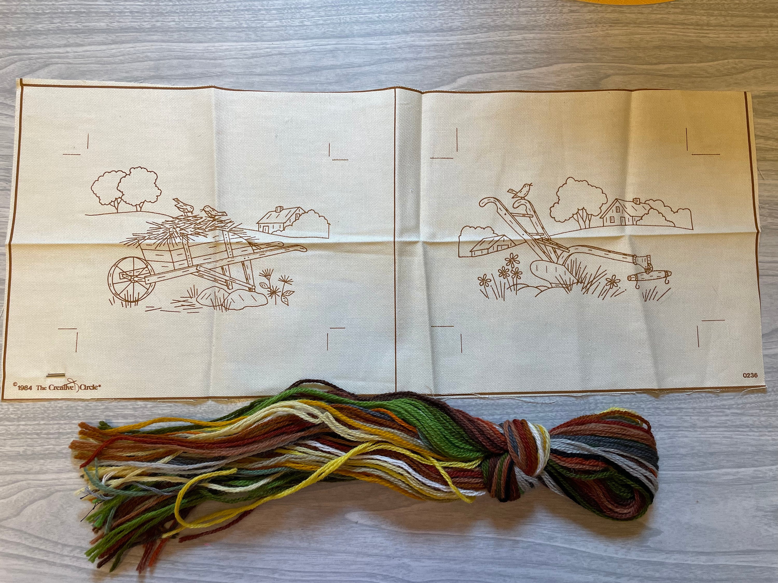 Vintage 1984 Crewel Embroidery Kit Farm Plow and Wheelbarrow. by the ...