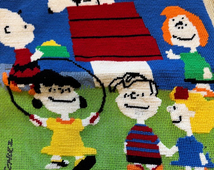 Vintage Charlie Brown and Snoopy Cross Stitch Needlepoint, Partially ...