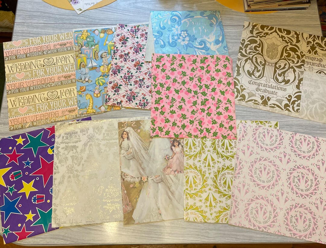 Vintage Gift Wrapping Paper From the 1970s-1990s Eleven Sheets ...