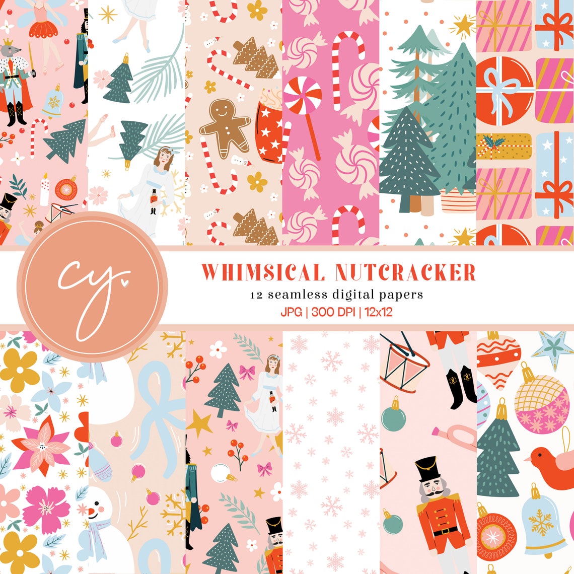 Nutcracker | Digital Paper | Seamless Digital Paper | Christmas | Pink ...