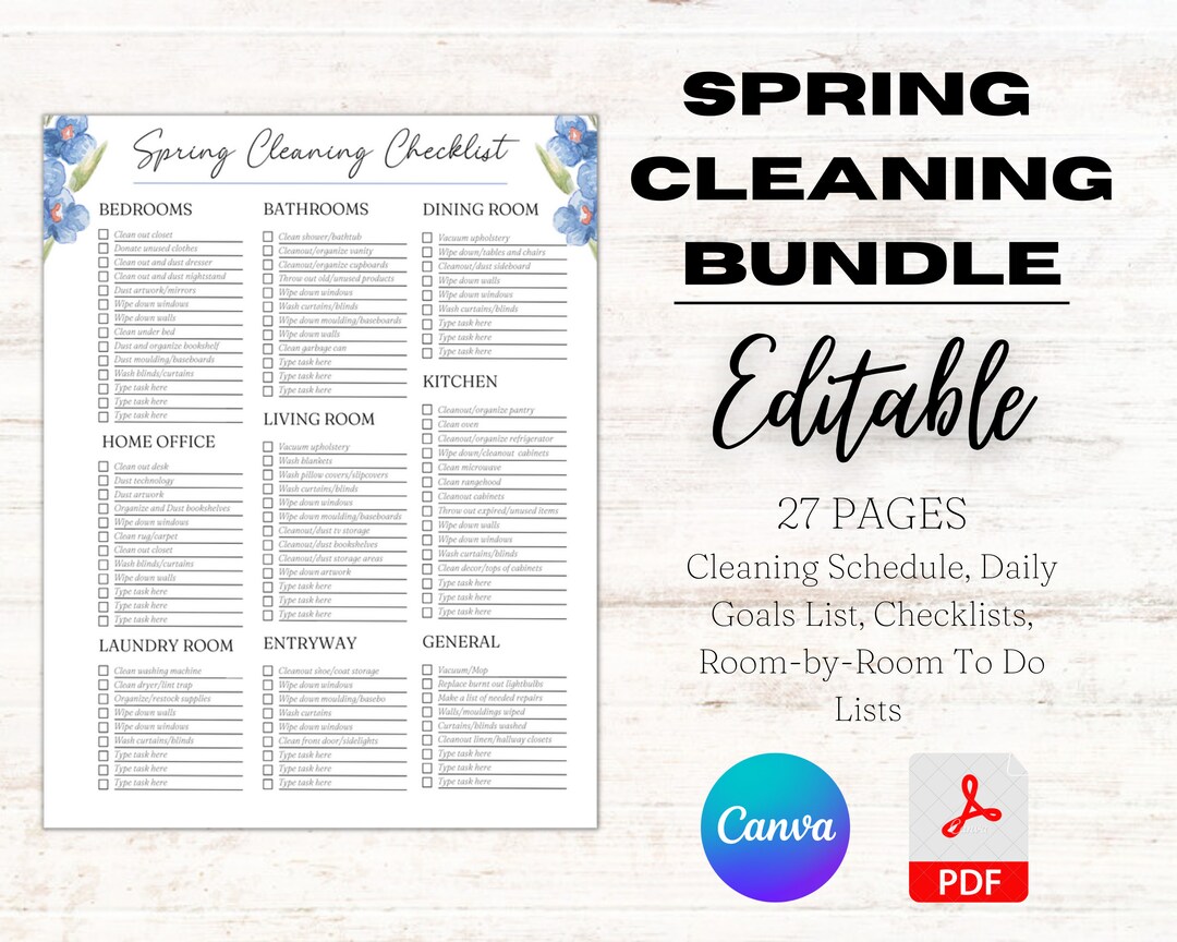 Spring Cleaning Checklist Spring Cleaning Bundle With Checklist and ...