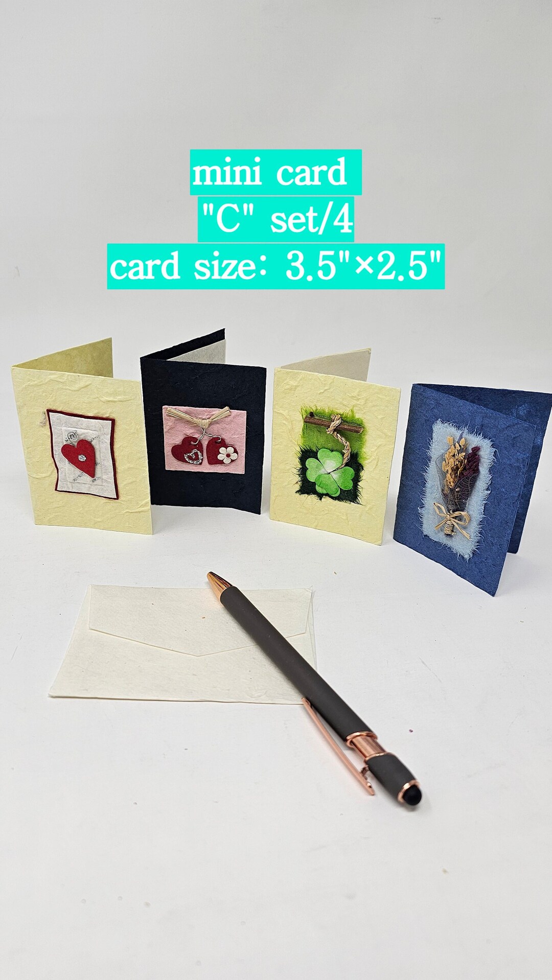 100% Handmade "mini" Cards (c4)-set/4, From Paper to Art ~ One-of-kind ...