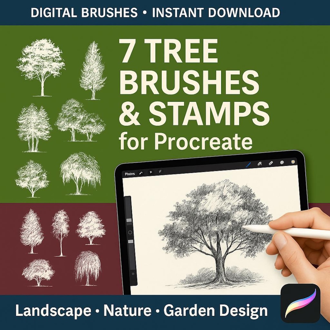 Procreate Tree Brushes Set | 7 Nature & Landscape Stamps Collection ...
