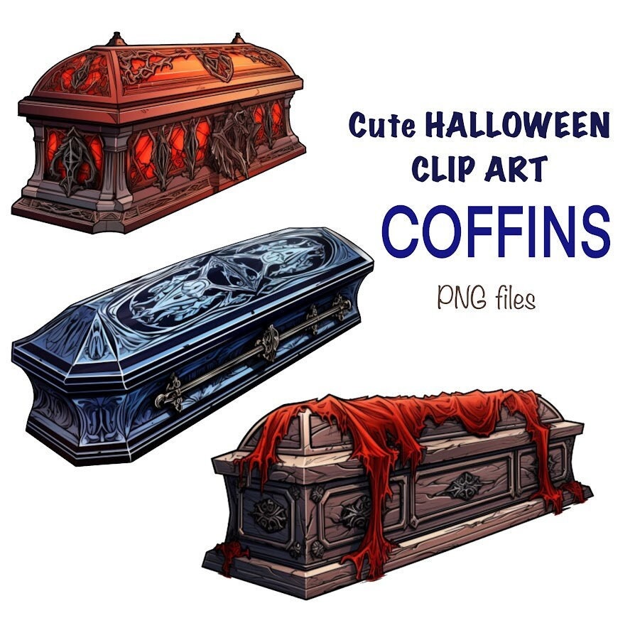 Spooky Halloween Coffin Clipart Set/watercolor PNG Coffin Illustrations ...