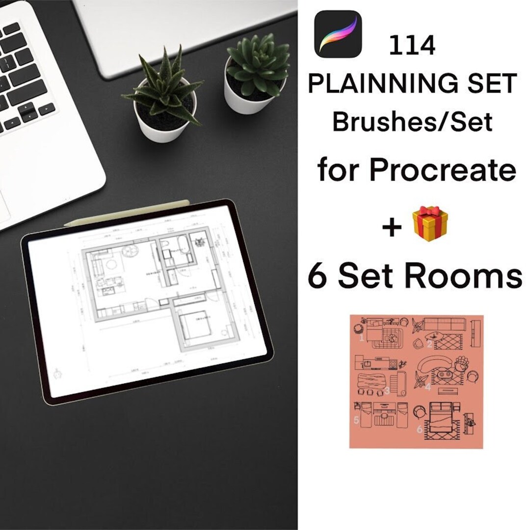 114 Architectural Procreate Brushes/procreate Stamp/gift 6 Rooms SET ...