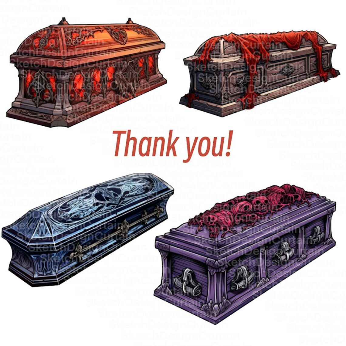 Spooky Halloween Coffin Clipart Set/watercolor PNG Coffin Illustrations ...