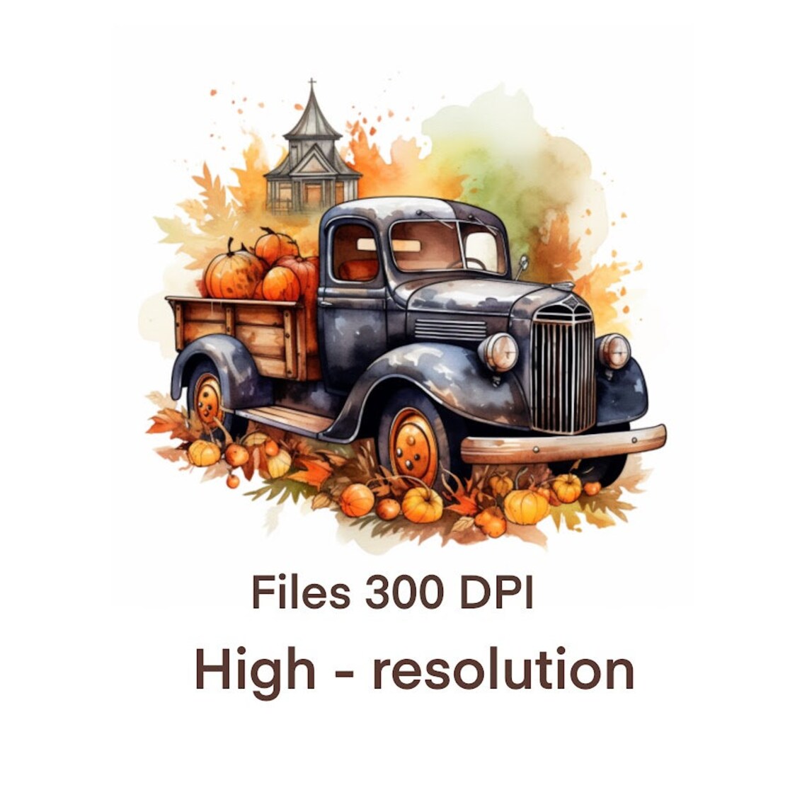 Watercolor 12 Autumn Pumpkin Trucks Png/clipart Vintage Pumpkin Truck ...
