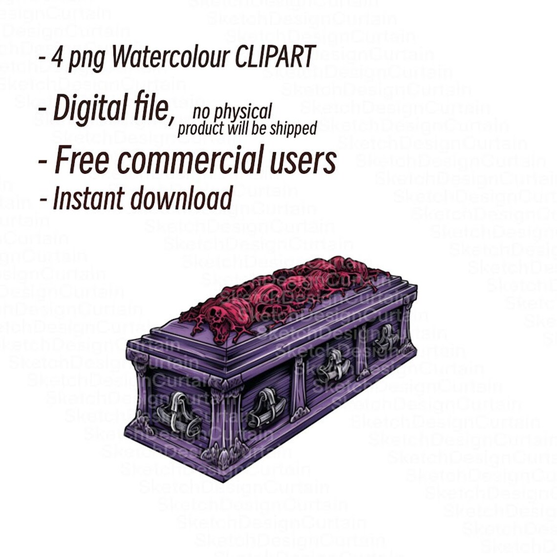 Spooky Halloween Coffin Clipart Set/watercolor PNG Coffin Illustrations ...