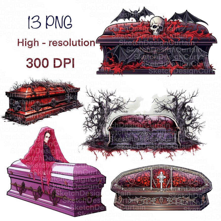 Halloween Coffin Clipart Pack/watercolor PNG - Etsy