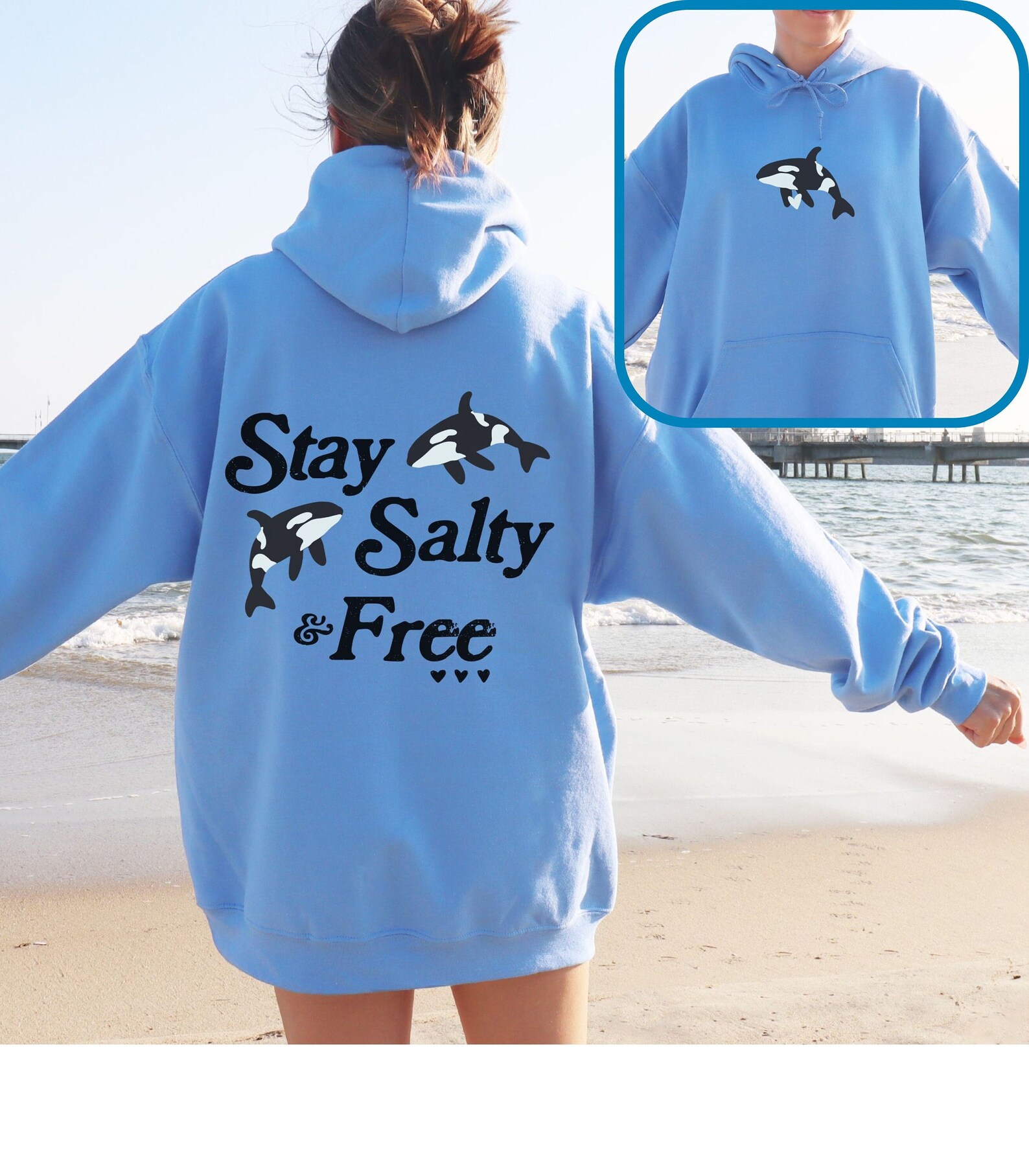 Stay Salty & Free Orca Hoodie Ocean Animal Shirt Ocean Inspired Style ...