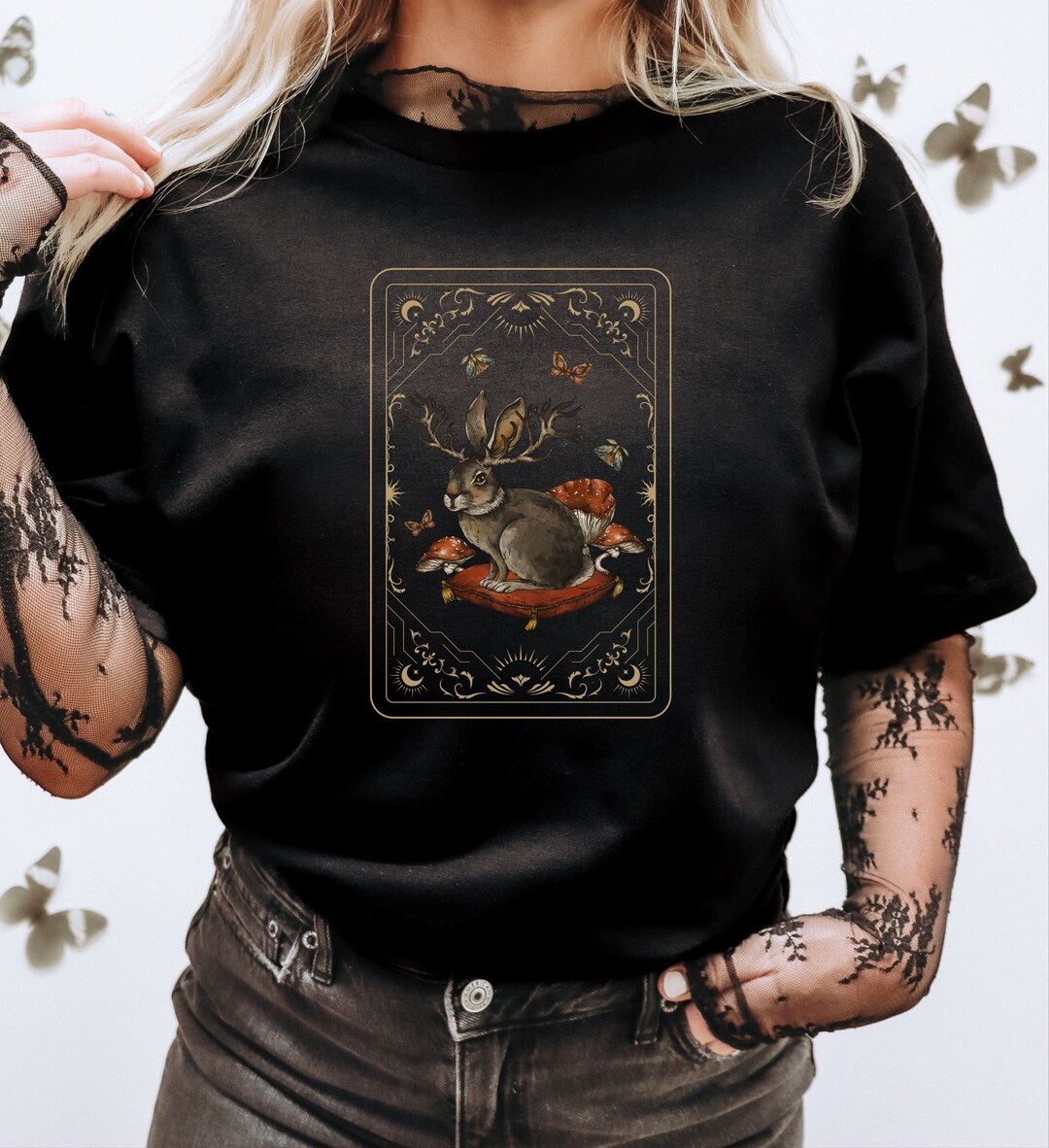 Jackalope Mystical Rabbit Mushroom Shirt Comfort Colors Tarot Card ...