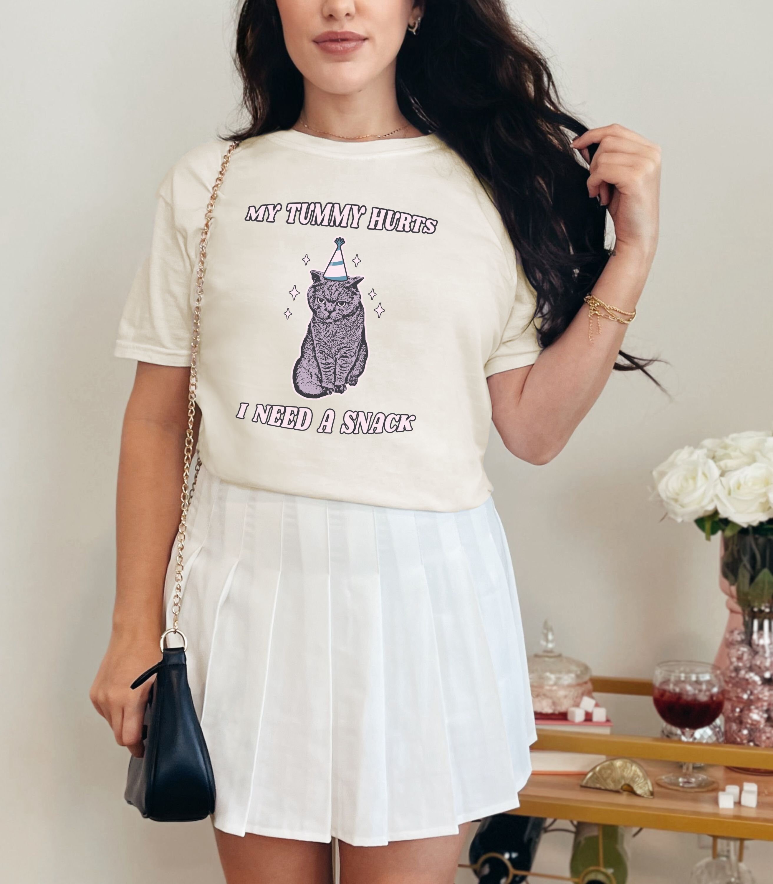 My Tummy Hurts I Need A Snack Meme Cat Comfortcolors Tshirt Tummy Ache ...