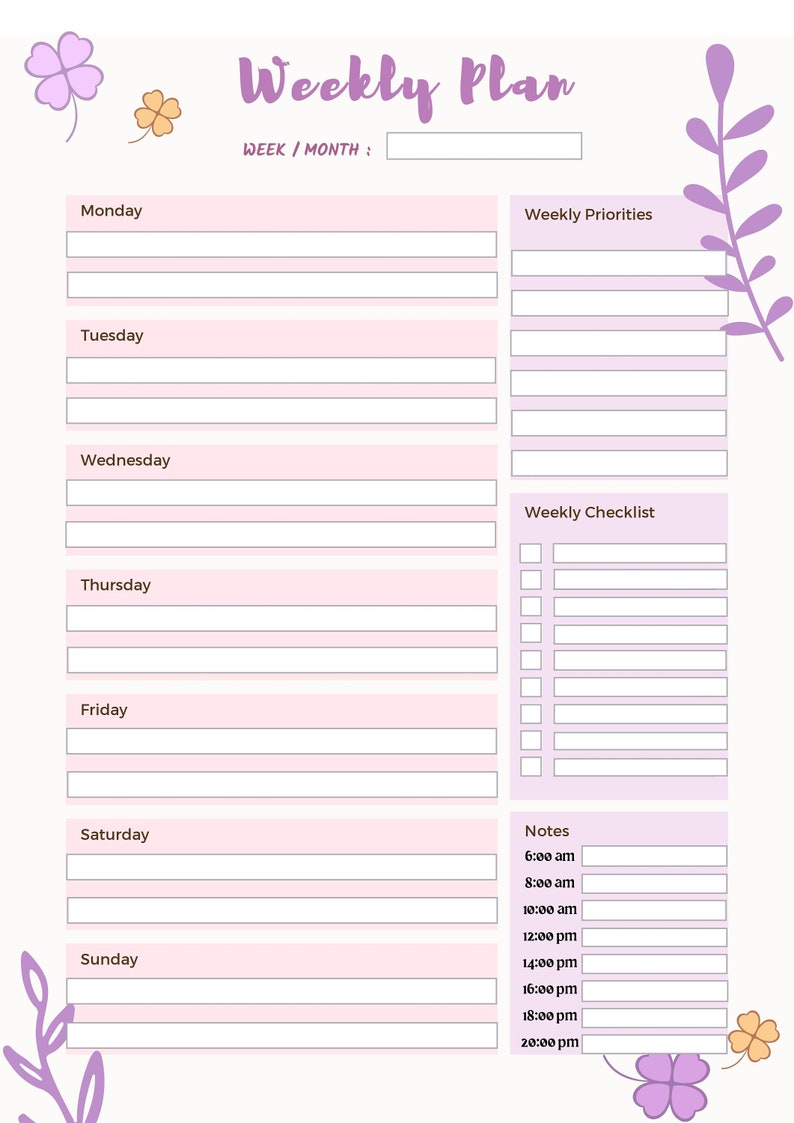 Weekly Planner Printable | Printable Weekly Task List PDF | Digital ...