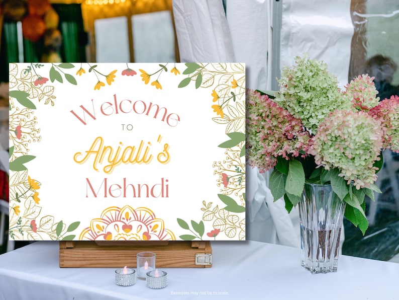 Floral Event Sign, Digital Canva Template, Instant Download- Mehndi ...