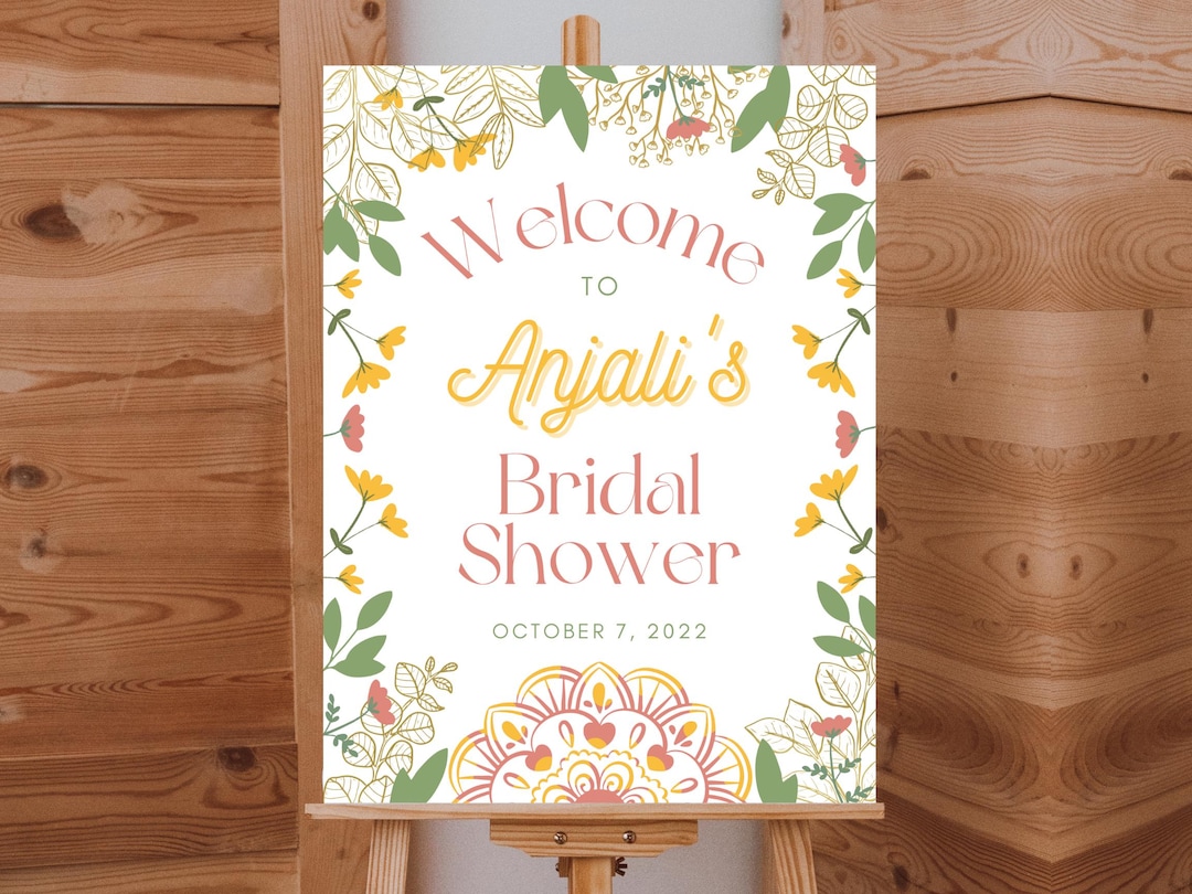 Floral Event Sign, Digital Canva Template, Instant Download- Mehndi ...