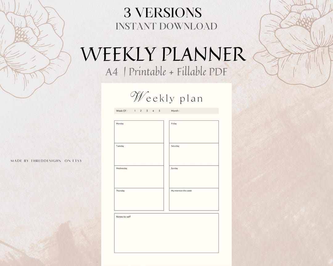 Weekly Planner Printable , Fillable Weekly Planner,week at a Glance ...