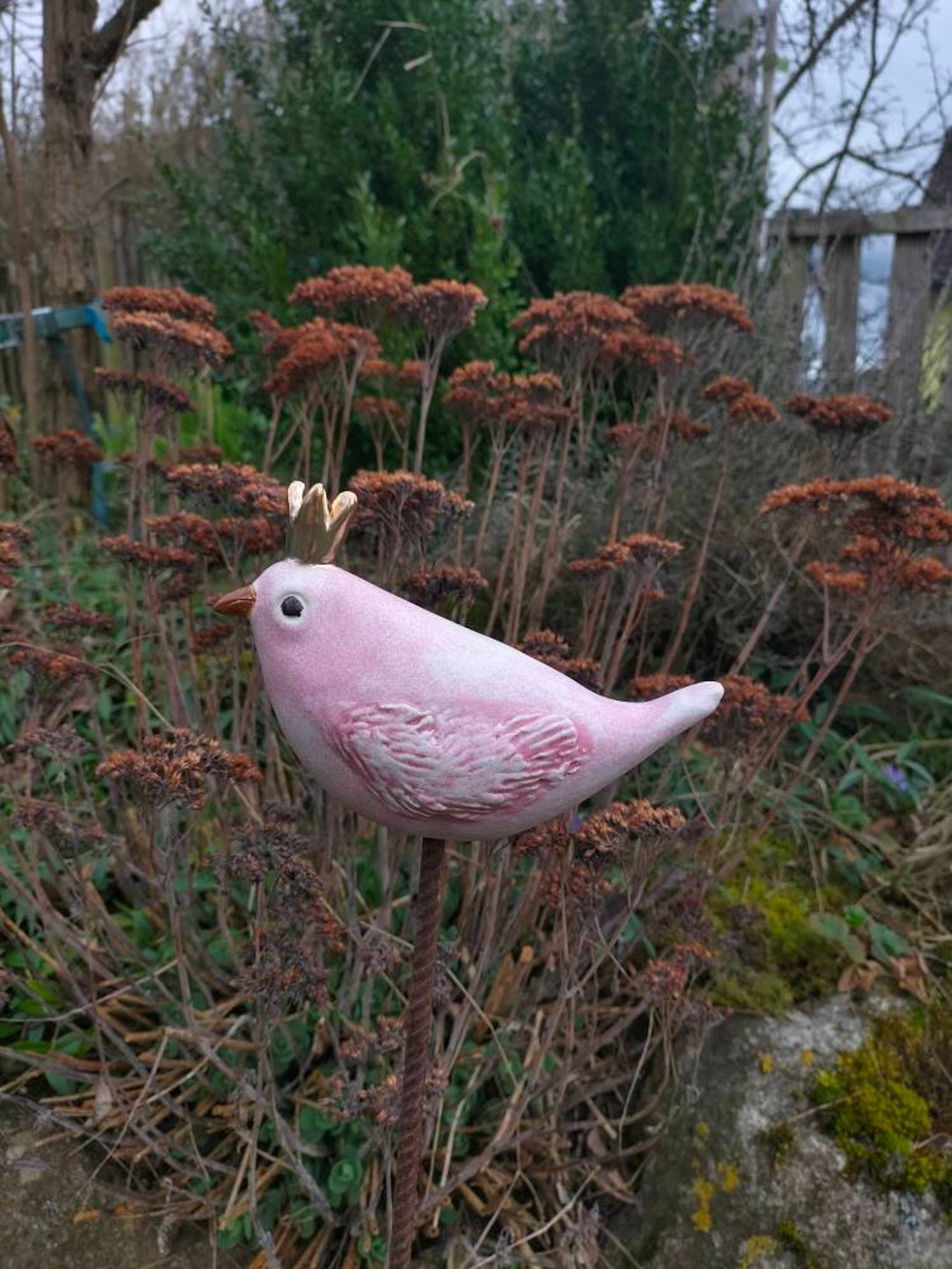 Ceramic Bird With Gold Crown Pink Wren - Etsy