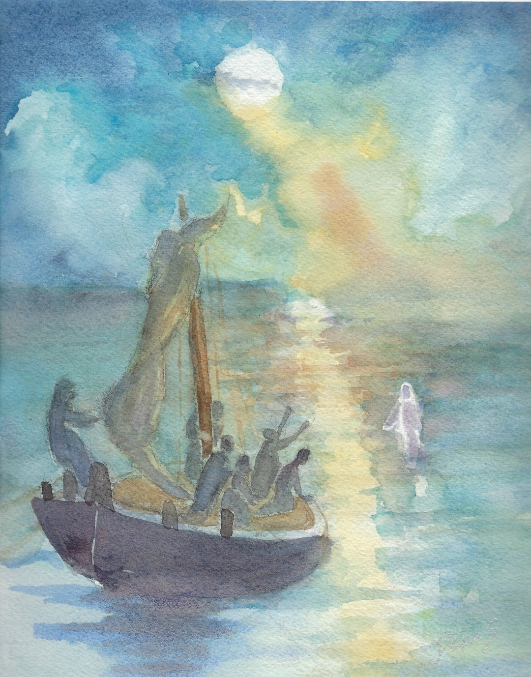 Jesus Walks on the Water Print, Christian Art Print, Jesus Art, Bible ...