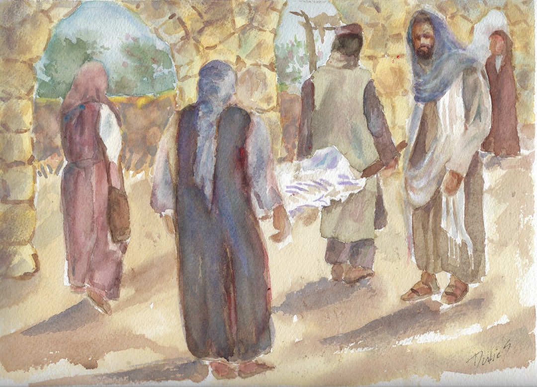 Jesus Heals the Son of the Widow of Nain Print, Christian Art Print, Jesus Heals, Bible Story ...