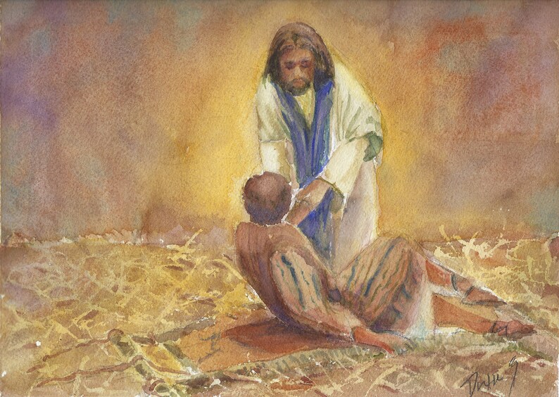 Jesus Heals the Paralytic Man Print, Christian Art, Jesus Print, Bible ...