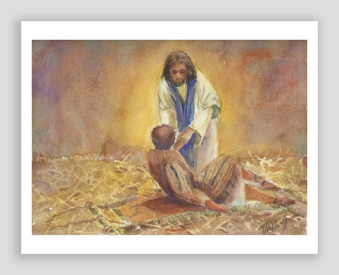 Jesus Heals the Paralytic Man Print, Christian Art, Jesus Print, Bible ...