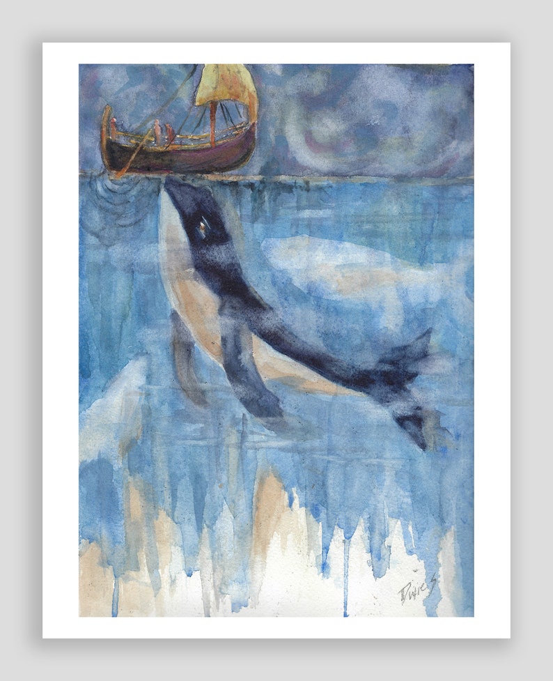 Jonah and the Whale Print, Christian Art, Bible Story Watercolor ...