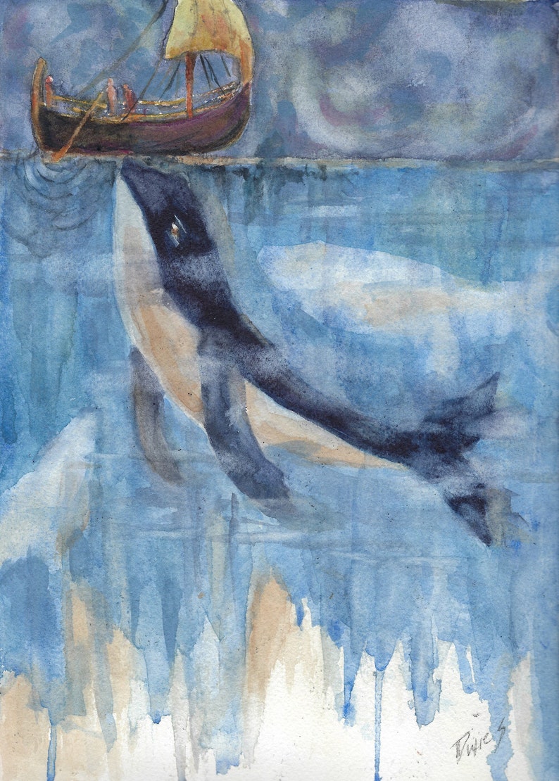 Jonah and the Whale Print, Christian Art, Bible Story Watercolor ...