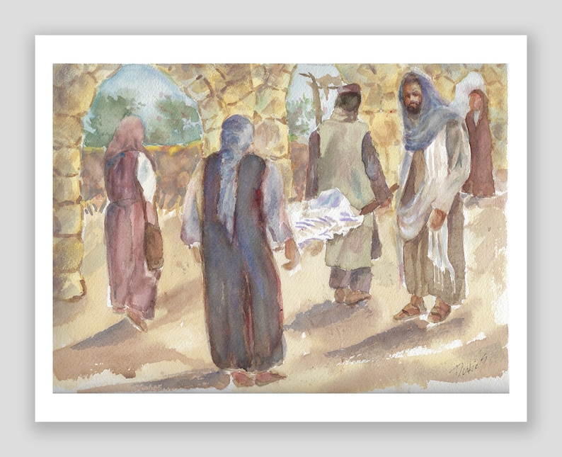 Jesus Heals the Son of the Widow of Nain Print, Christian Art Print, Jesus Heals, Bible Story ...
