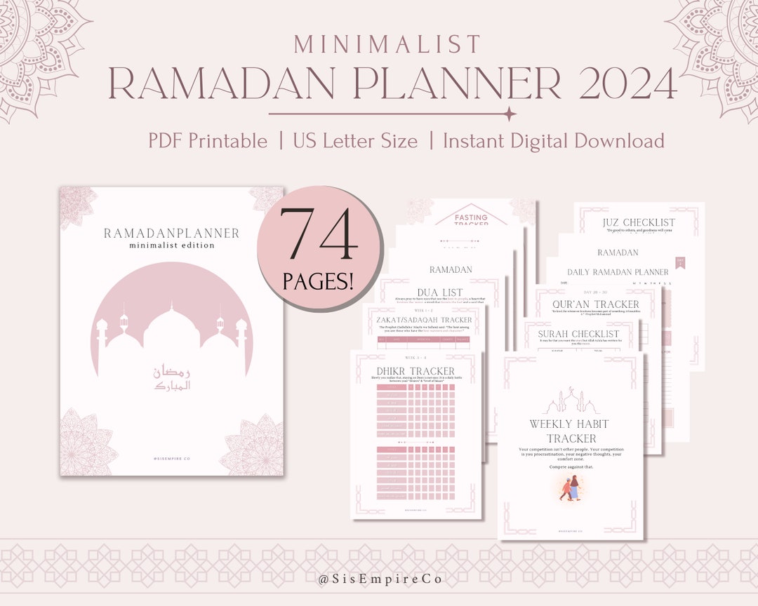 Ramadan Digital Planner Minimalist | 2024 Printable Planner | Muslim Journal | US Letter Size ...