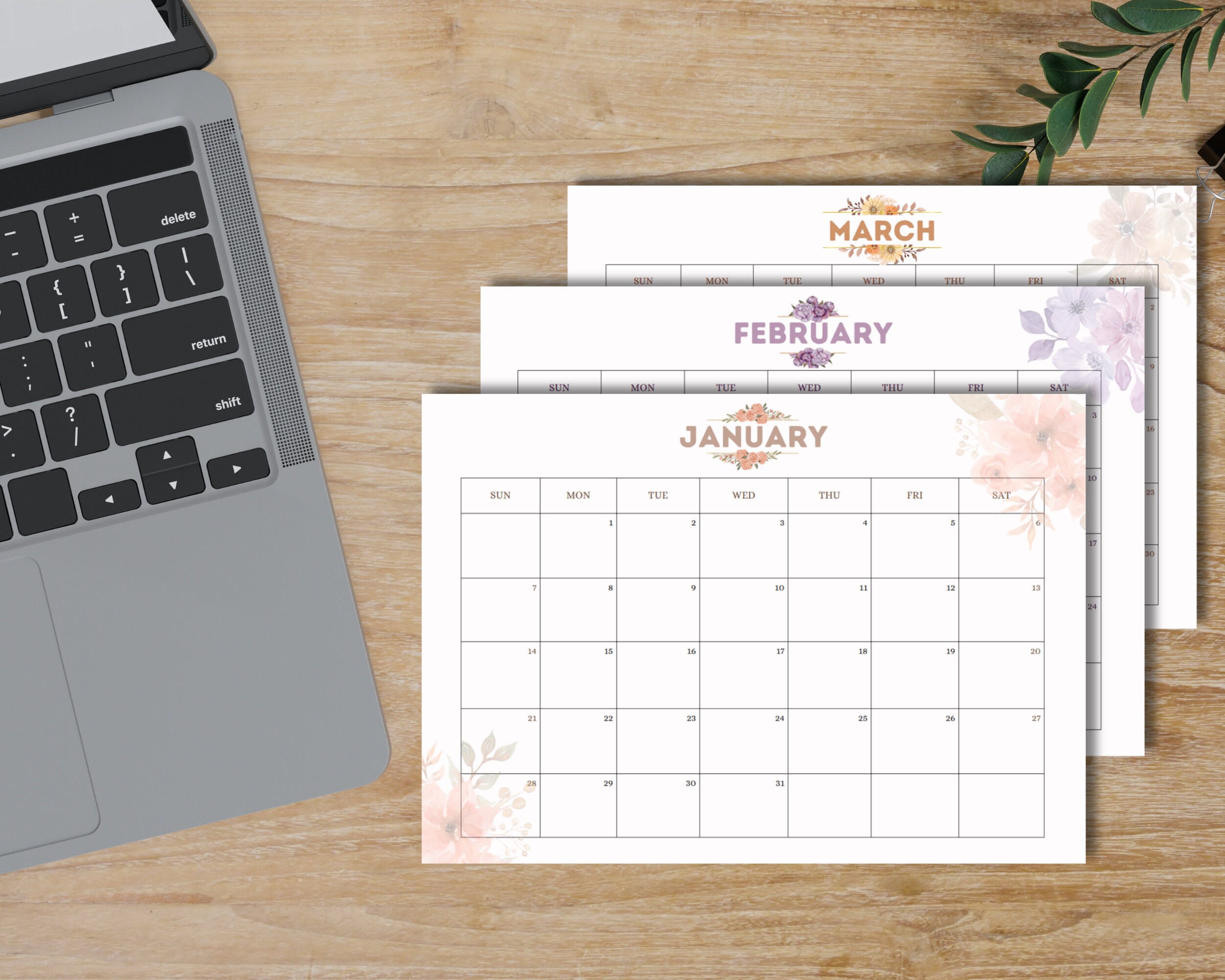 Printable Calendar 2024 Floral Design Wall Office Room House Calendar ...