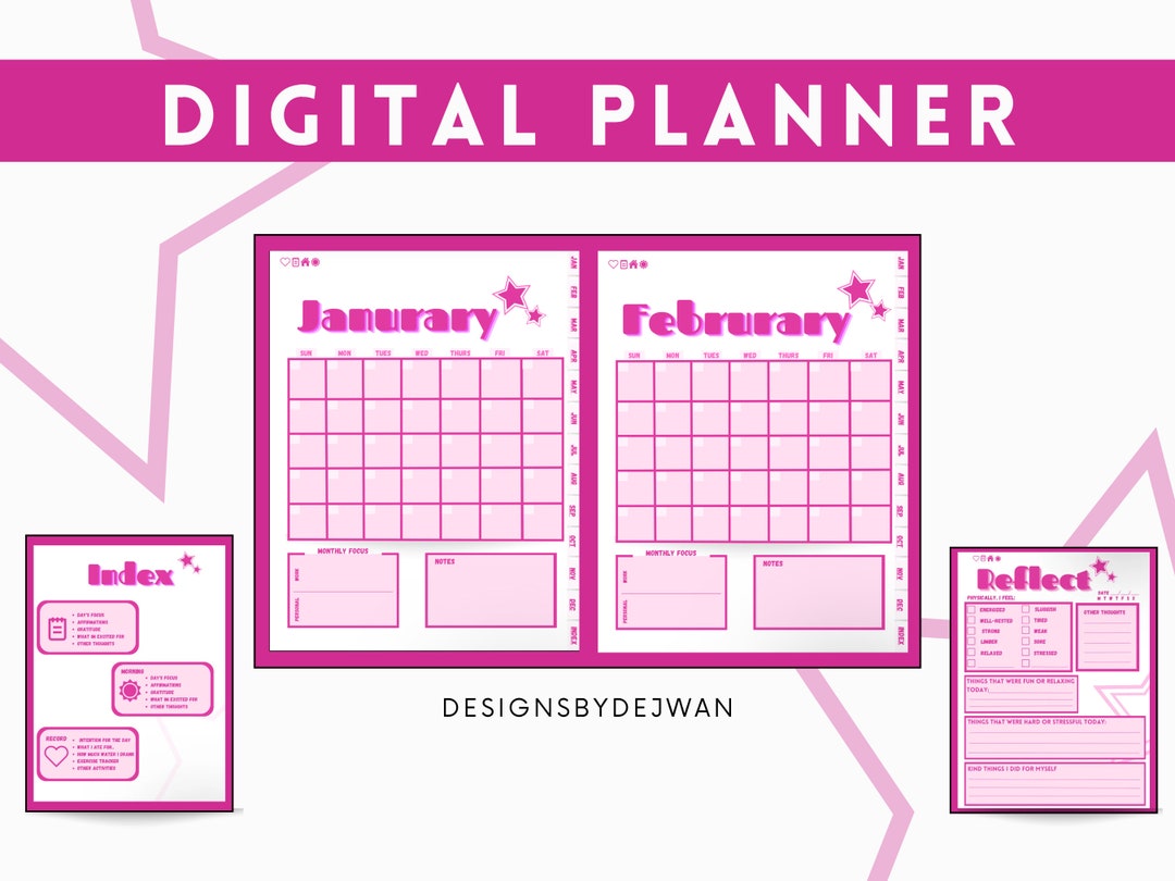 Pink Starlight, Digital Planner, Monthly Planner, Daily/reflection ...