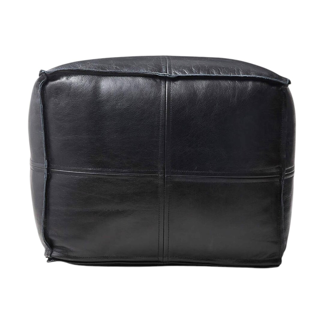 Genuine Leather Ottoman Pouf, Square Leather Pouf, Black Leather ...