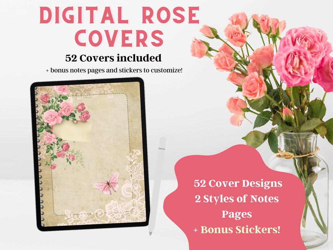 50+ Rose Goodnotes Covers, Digital Notebook Cover, Floral Notebook ...