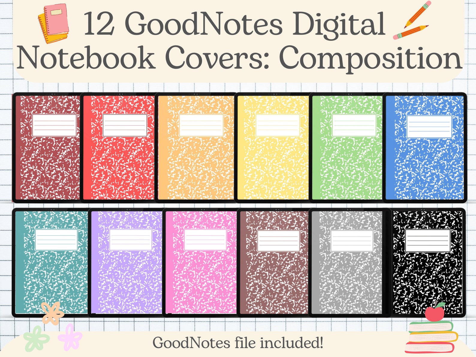 12 Goodnotes Composition Notebook Covers, Digital Planner (PNG, PDF) - Etsy