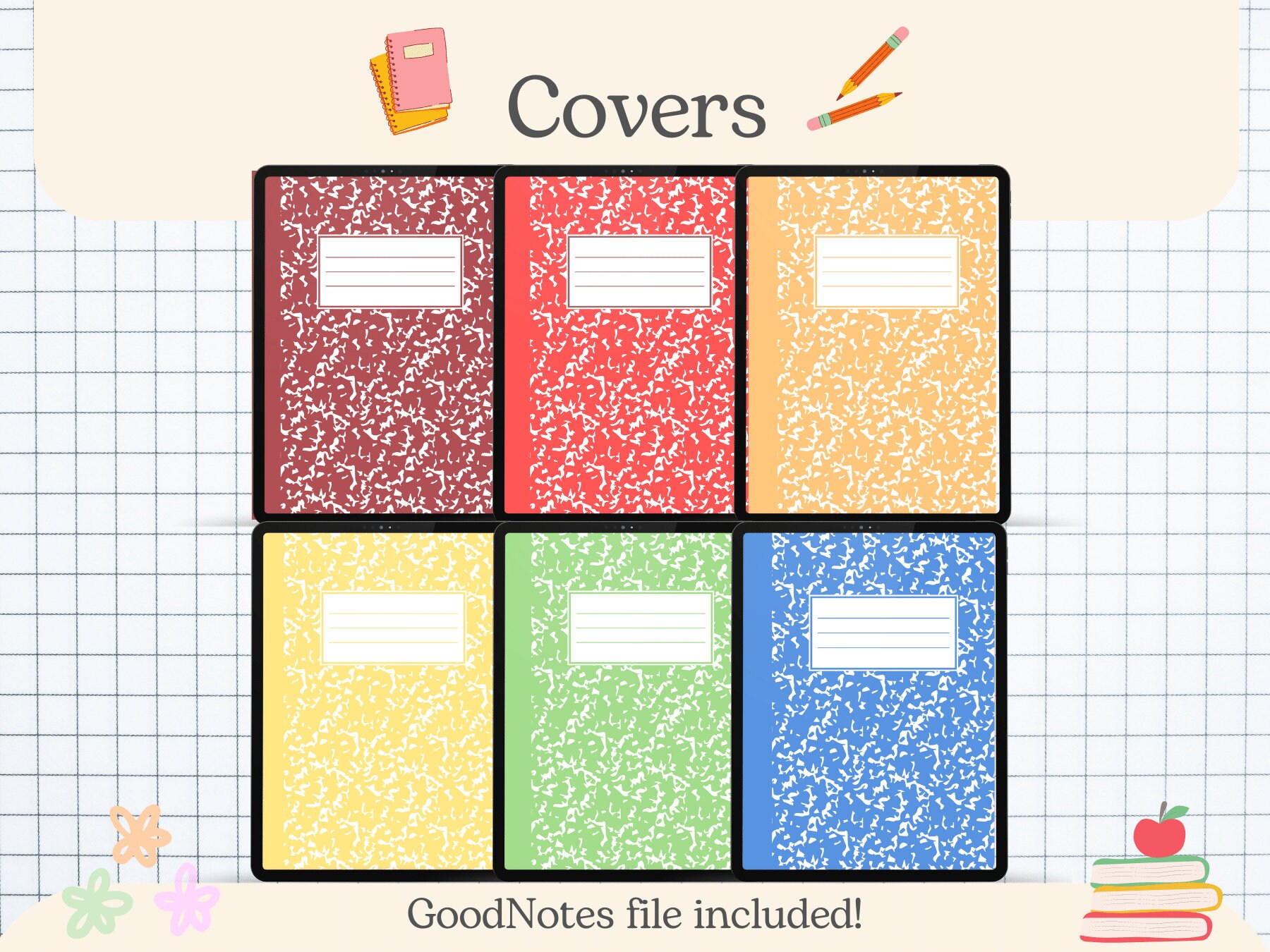 12 Goodnotes Covers, Digital Notebook Cover, Composition Notebook Cover ...