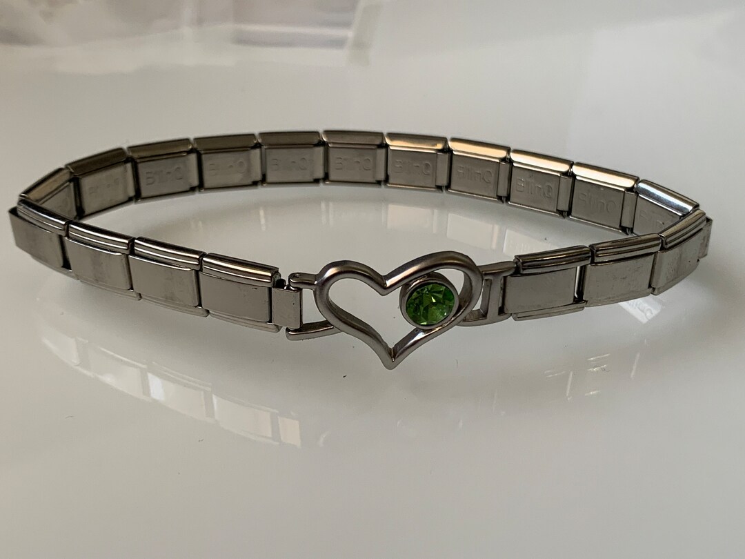 Heart With Light Green Stone Charm With a 16 Link Italian Charm ...