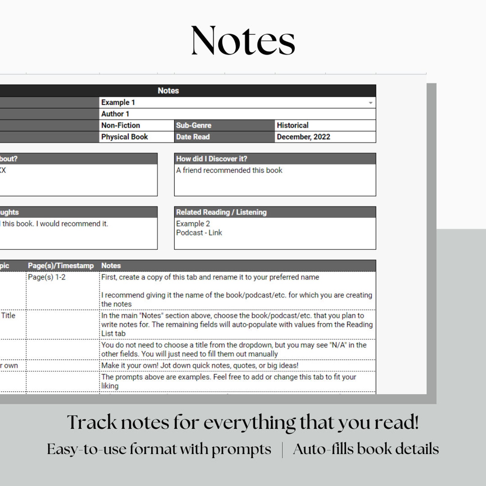 The Ultimate Reading & Note Tracker | Google Sheets Template | Reading ...