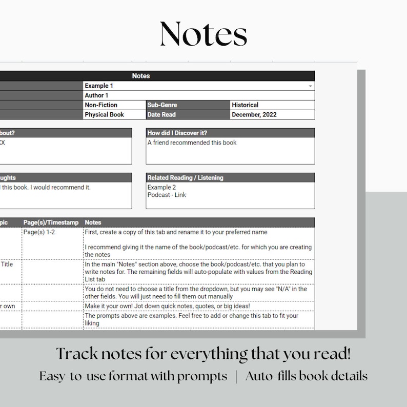 The Ultimate Reading & Note Tracker | Google Sheets Template | Reading ...
