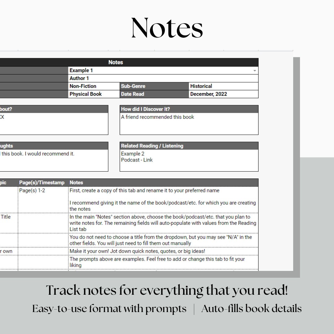 The Ultimate Reading & Note Tracker | Google Sheets Template | Reading ...